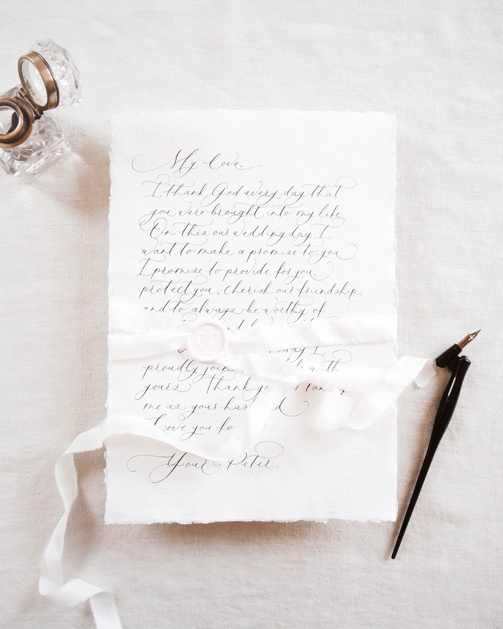 Geloften, liefdesbrief, gedicht – gekalligrafeerd