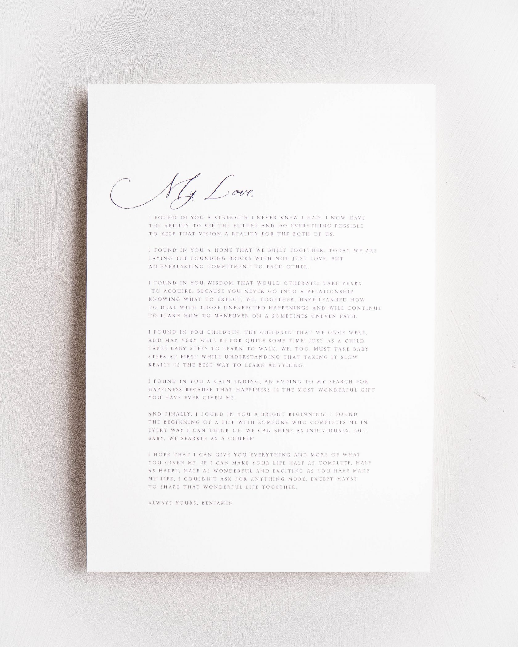 Geloften, liefdesbrief – gedrukt